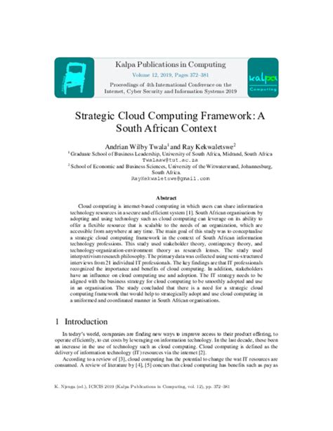 Pdf Strategic Cloud Computing Framework South African Context