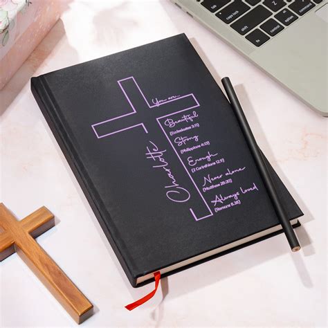 Personalized Bible Verse Cross A5 Notebook With Name And 200 Lined