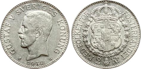Schweden 2 Kroner 1939 G Gustav V Fast Stgl Ma Shops