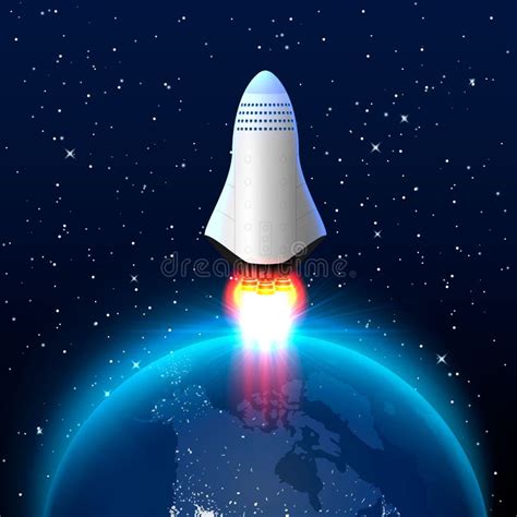 Space Red Rocket Launch Creative Art Stock Vector Illustration Of