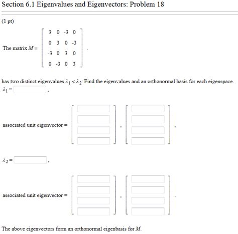 Solved The Matrix M Has Two Distinct Eigenvalues Lambda 1