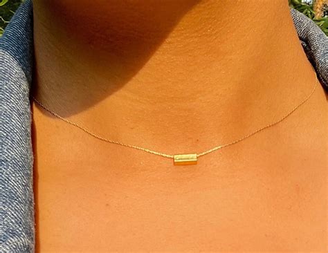 Hammered 14kt Gold Filled Bar Necklace Minimalist Textured Jewelry Etsy
