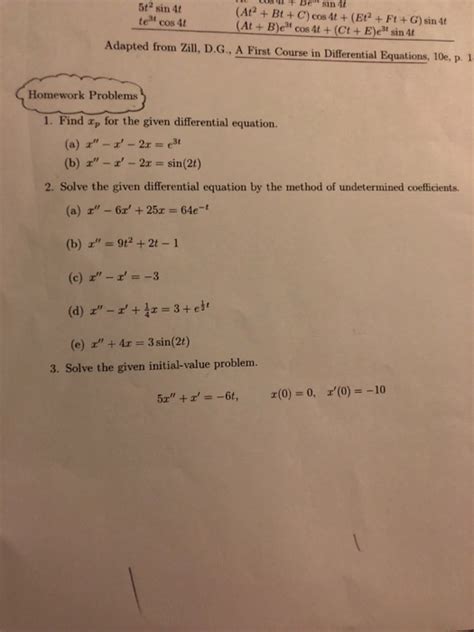 Solved 5t2 Sin 4t Tel Cos 4t At2 Bt C Cos 4t Et2