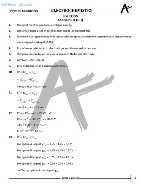 Sheet 01 Solution Electrochemistry Exercise Nj247 Pdf Redox