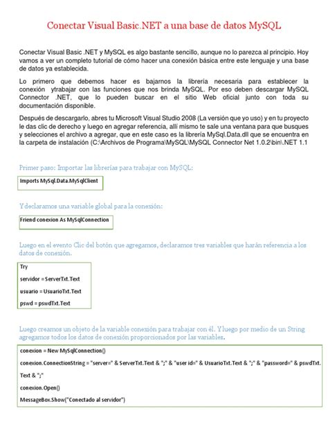 Conectar Visual Basic Descargar Gratis Pdf Básico Mi Sql