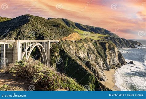Bixby Bridge At Sunset One Of The Most Iconic Bridges In California Stock Image Image Of