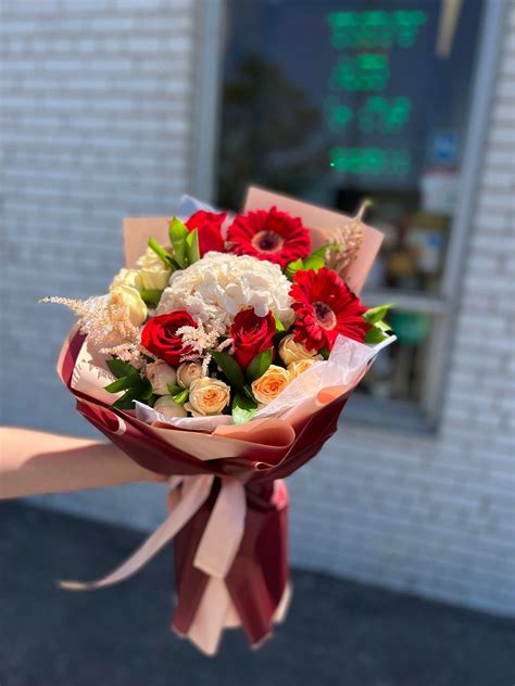 Crimson Glow Bouquet With Vibrant Seasonal Flowers
