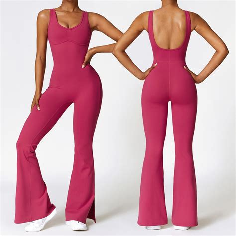 Womens One Piece Flare Jumpsuits Sleeveless Wide Leg Workout Yoga