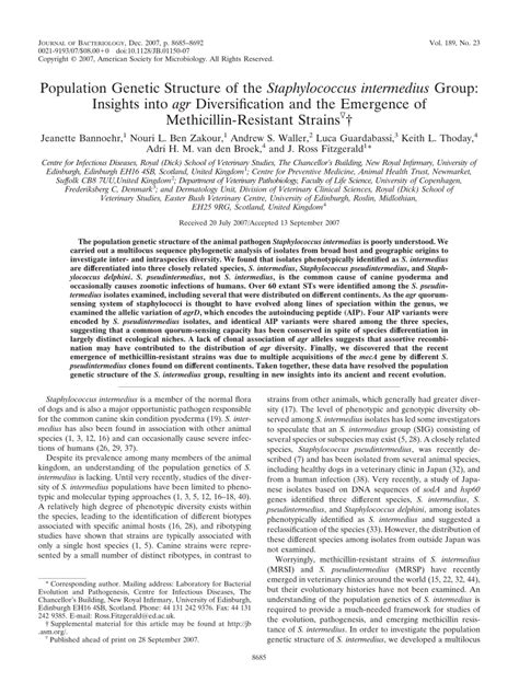 Pdf Population Genetic Structure Of The Staphylococcus Intermedius