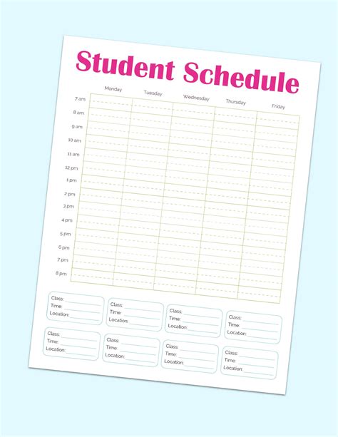 Printable Classroom Schedule Template