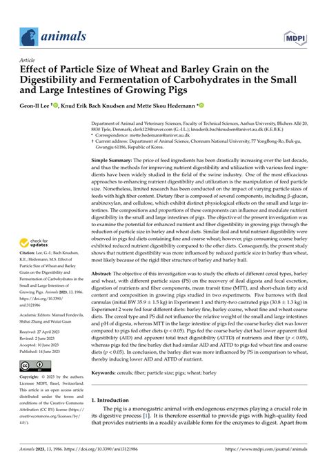 Pdf Effect Of Particle Size Of Wheat And Barley Grain On The Digestibility And Fermentation Of