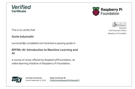 Indu Mathi Gorle On Linkedin Im Excited To Share My Edx Certificate On Introduction To Machine