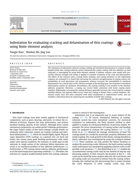 Pdf Indentation For Evaluating Cracking And Delamination Of Thin Coatings Using Finite Element