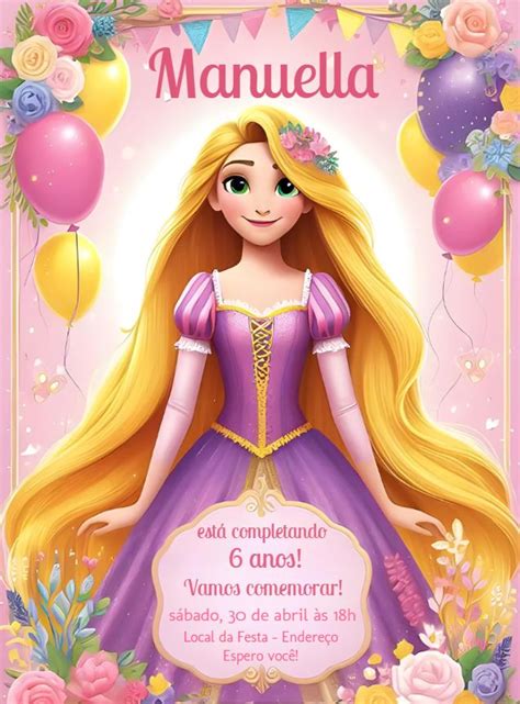 Convite Aniversário Princesa Rapunzel In 2024 Rapunzel Design Banner
