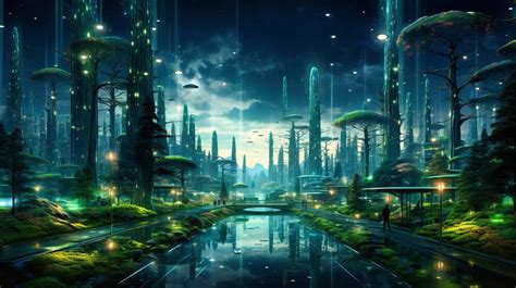 Premium Ai Image Tall Data Towers And Cybernetic Fauna
