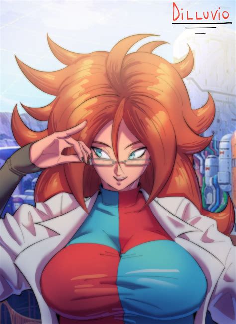 Android 21 Dragon Ball Highres 1girl Blue Eyes Breasts Dilluvio