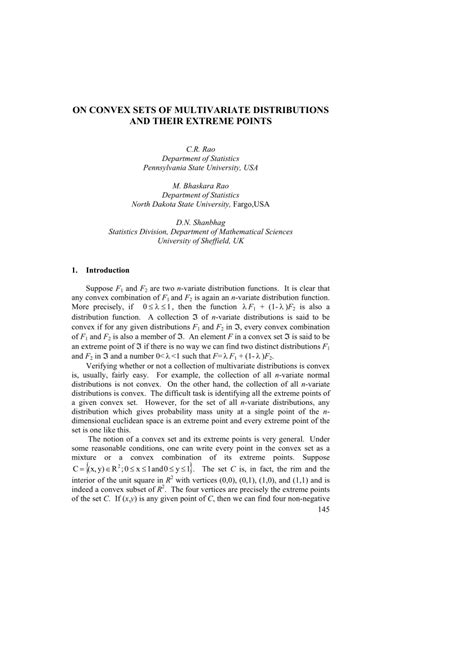 Pdf On Convex Sets Of Multivariate Distributions And Their Extreme Points