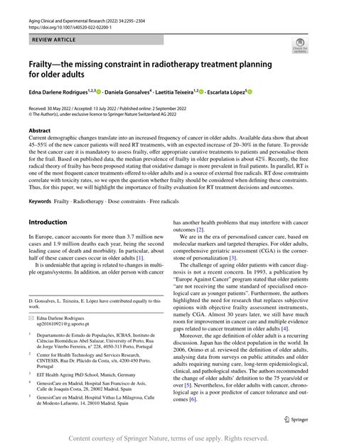Frailty—the Missing Constraint In Radiotherapy Treatment Planning For Older Adults