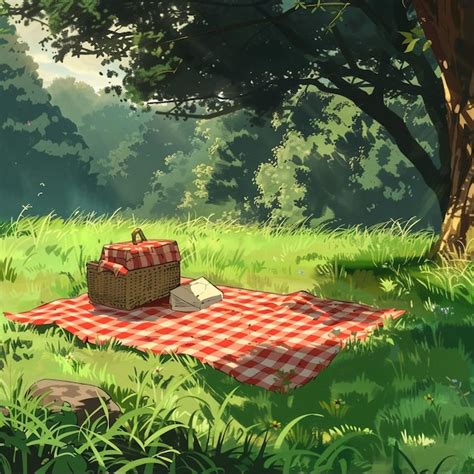 A Picnic Blanket With A Picnic Basket And A Picnic Basket Premium Ai