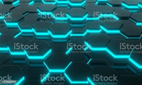 파란색으로 빛나는 네온 조명 배경이 있는 검은색 벌집 육각형 공상 과학 및 과학 기술 개념 3d 일러스트레이션 렌더링 반짝이는에 대한 스톡 사진 및 기타 이미지 Istock