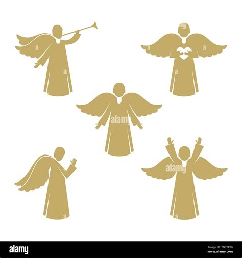 Vector Illustration A Set Of Angels In Various Poses Stock Vector