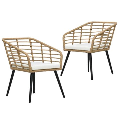 Vidaxl Rattan Dining Chair 2 Pcs Patio Wicker Chair With Cushions Poly