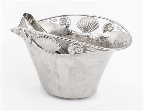 Emilia Castillo Silver Plated Sea Shell Ice Bucket With Tongs For Sale