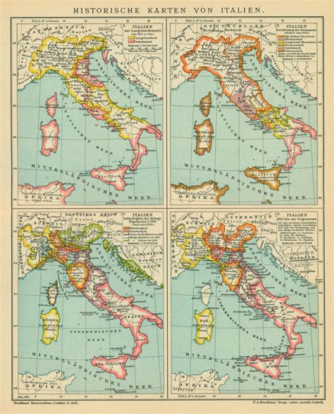 Authentic Vintage Antique Print Historical Maps Of Italy Antique Map