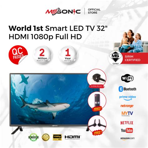 Sirim Certified Ms Sonic Smart Led Tv Built In Mytv Netflix Television Hdmi 1080p Full Hd 32