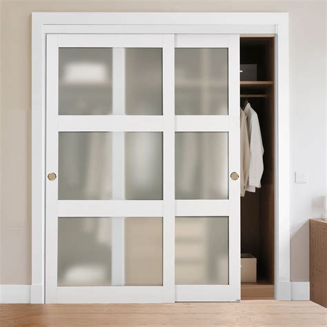 Vevor Sliding Closet Door 72 Double 37 X 80 3 Lite Frosted Glass