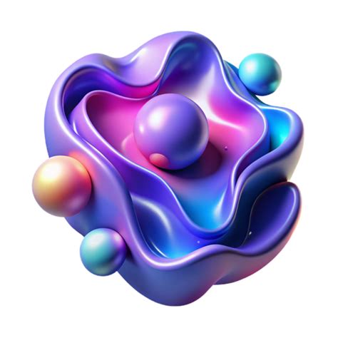 Abstract 3d Render Iridescent Fluid Form With Spheres 54586680 Png