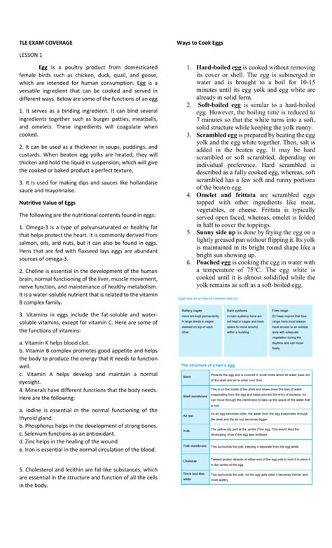 Tle Exam Cooking Eggs And Cereals