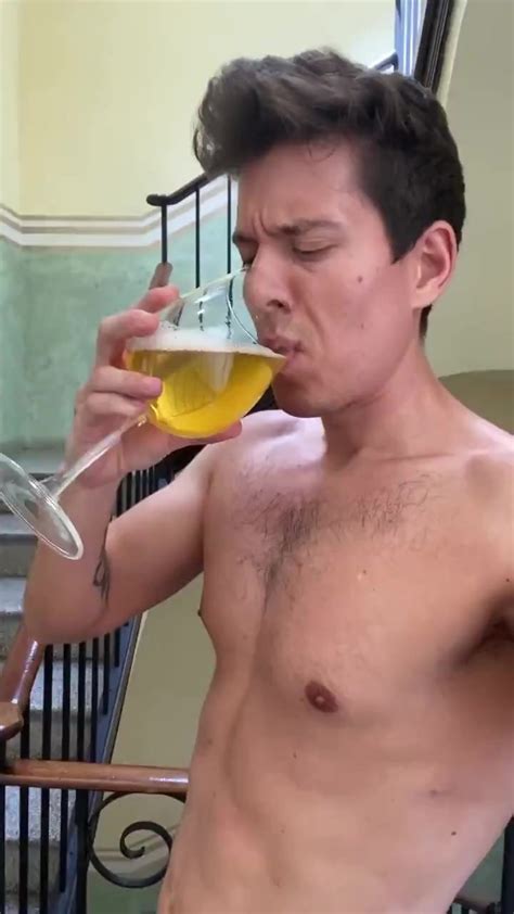 German Guy Drinks A Glass Full Of Yellow Piss