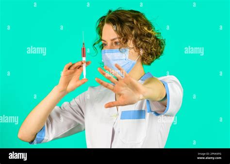 Woman Nurse With Stethoscope Researcher Holding Flu Vaccine Doctor