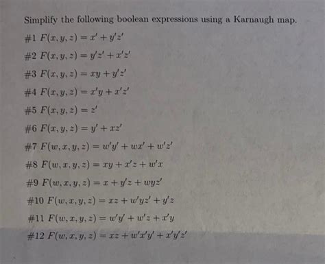 solved simplify the following boolean expressions using a