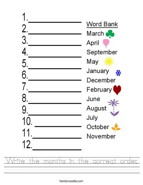 Months Of The Year In Order