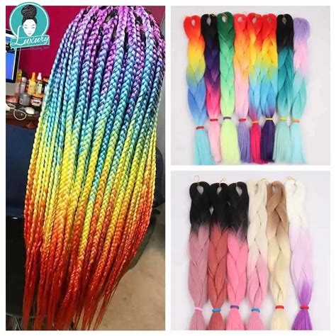 Luxury Four Braiding 2 3 4 Tone Rainbow Colored Crochet Braids Hair 24