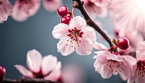 Cherry Blossom Flower Adorn The Budding Background With Free Spaces