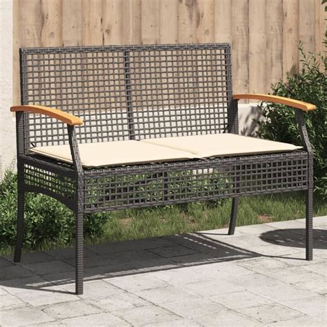 Garden Bench With Cushion Black Poly Rattan Acacia Wood Vidaxl Big W