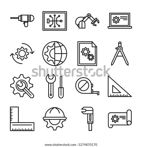 Engineering Icons Pack Isolated Engineering Symbols Stock Vector