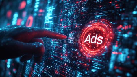 Digital Ads Interface With Glowing Elements And Finger Touch Stock