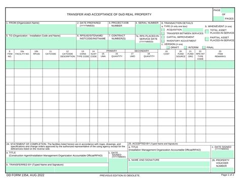 Dd Form 1354 Transfer And Acceptance Of Dod Real Property