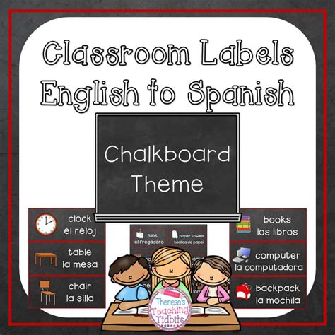 Classroom Labels English To Spanish Chalkboard Theme Tpt