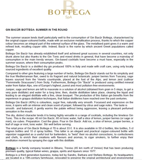 Gin Bacur Bottega Summer In The Round Bottega News
