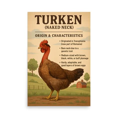 Turken Chicken Poster Naked Neck Chicken Poster Chicken Art