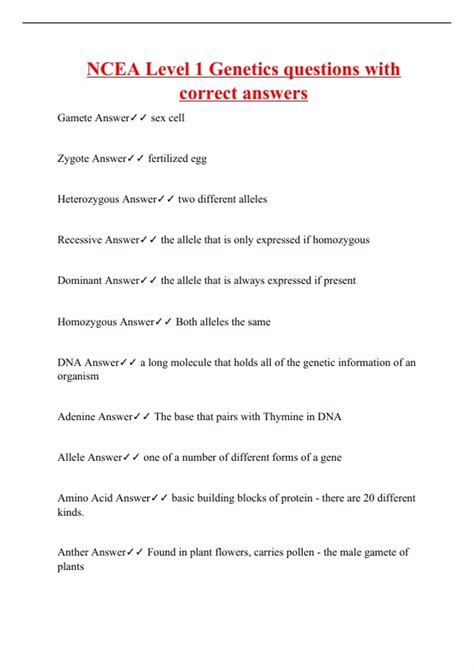 Ncea Level 1 Genetics Questions With Correct Answers Ncea Stuvia Us