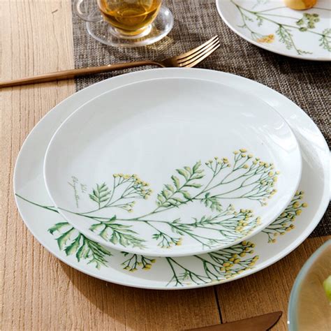 Nordic Plant Pattern Plate White Porcelain Dinner Grandado