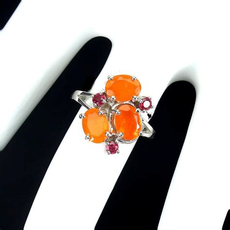 Natural Ethiopian Orange Opal And Ruby Ring