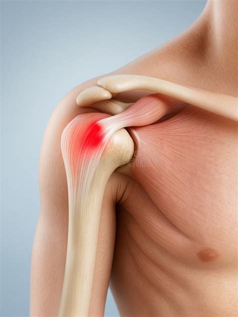 Medical Close Up Of Right Shoulder Joint With Narrowed Subacromial Space And Irritated