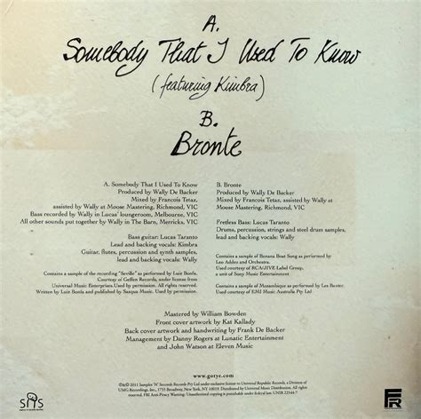 Gotye Somebody That I Used To Knowbronte Promo 7” Hi Fidelity